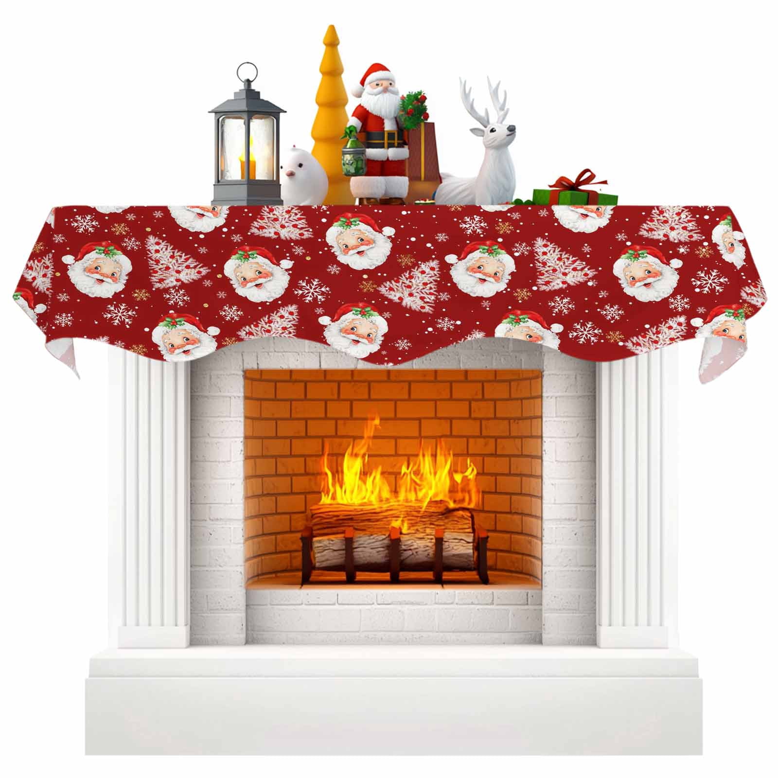 Funny Santa Claus Fireplace Mantel Scarf Table Runner, Red Christmas ...
