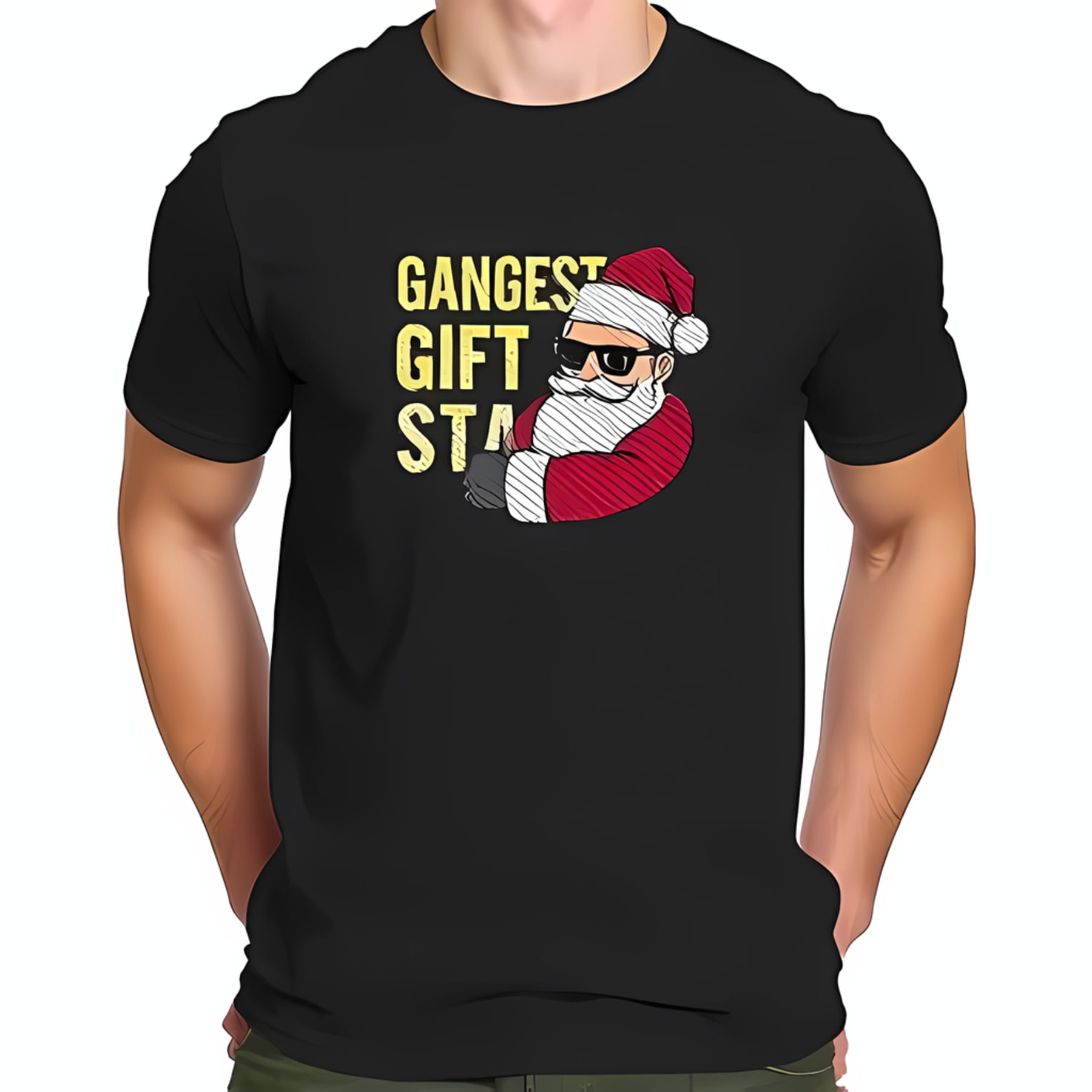 Funny Santa Claus Graphic Cotton Short Sleeve T-Shirt with Sunglasses ...