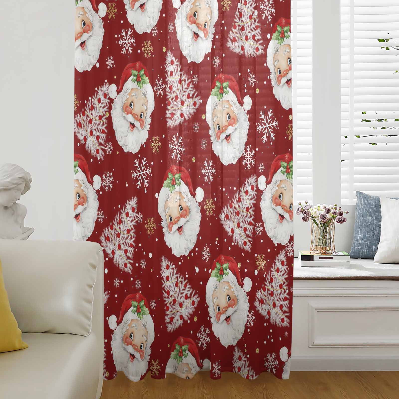 Funny Santa Claus Semi Sheer Curtains Drapes for Living Room, Bedroom ...