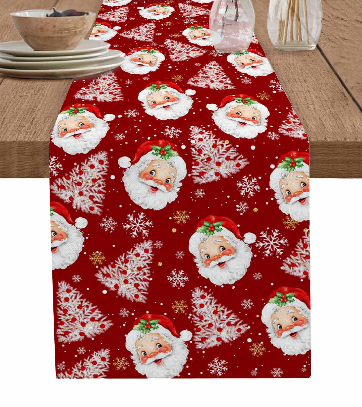 Funny Santa Claus Table Runner 90 Inches, Red Christmas Snowflake Xmas ...