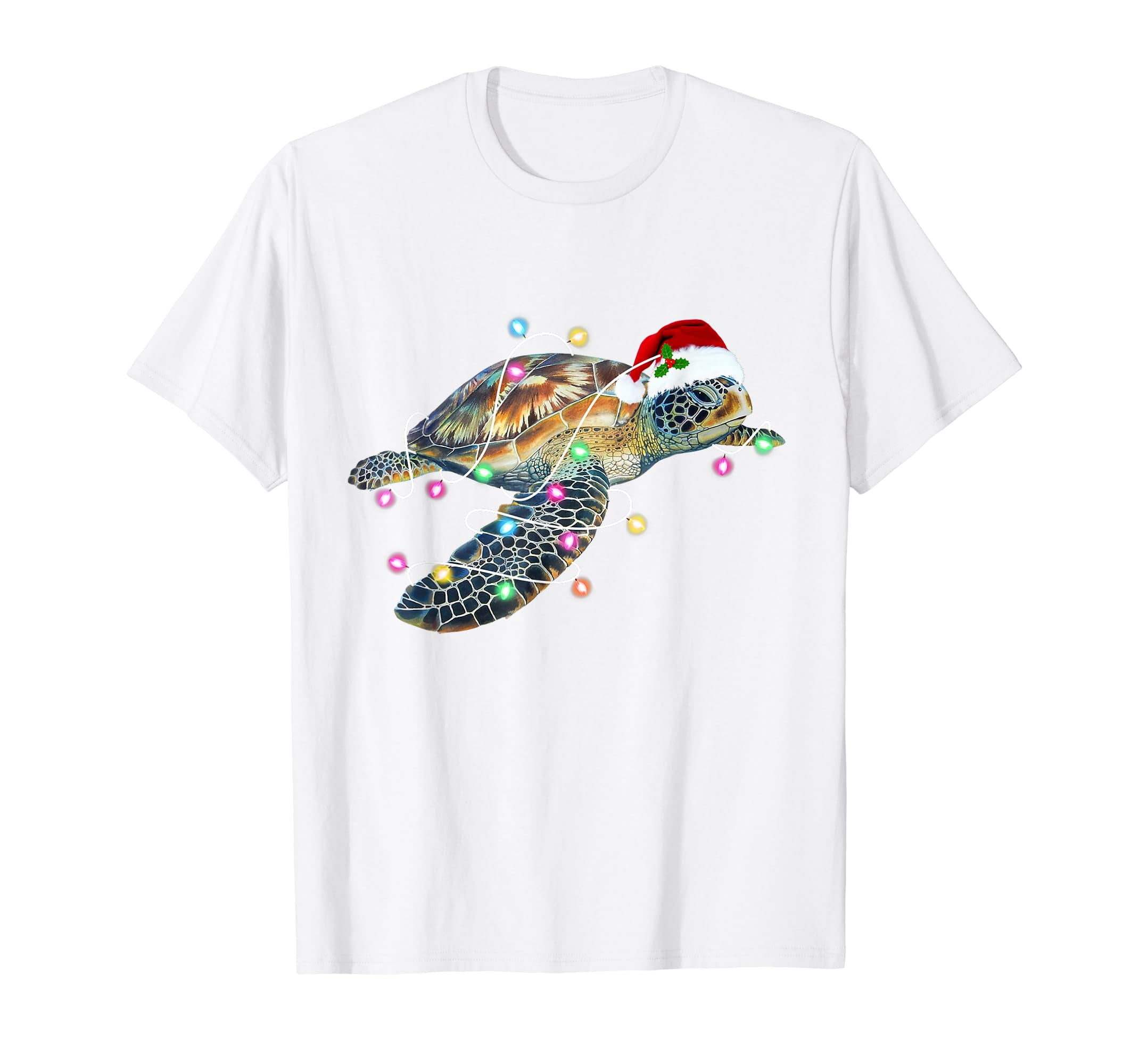 Funny Santa Hat Sea Turtle Christmas Lights Family Matching T-Shirt ...