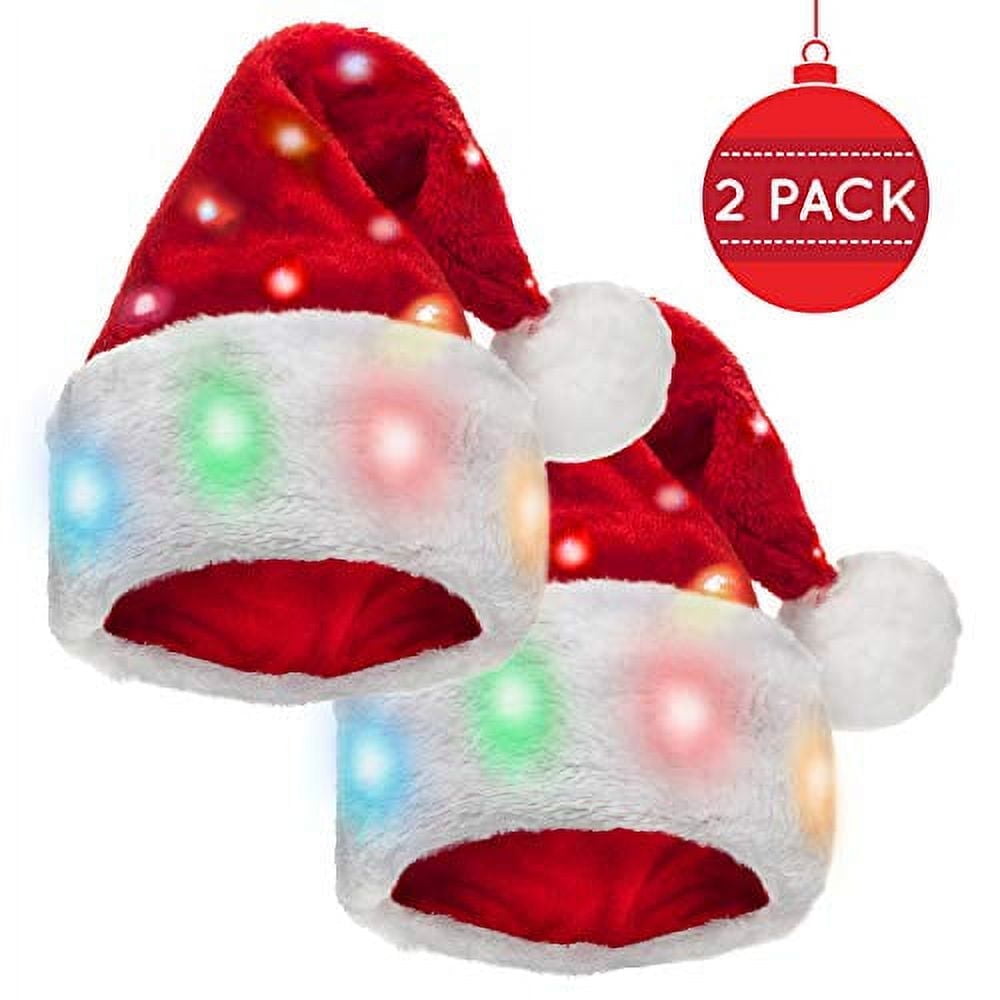 Funny Santa Hats for Adults [2 Pack] with 20 Blinking Color-Changing ...