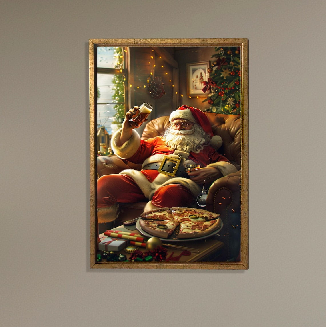 Funny Santa Pizza Wall Art, Christmas Decor, Holiday Gift Artwork ...