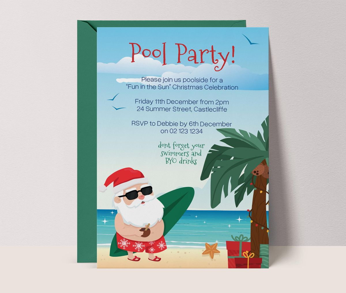 Funny Santa Pool Party Invitation Card – Fun in the Sun Holiday ...