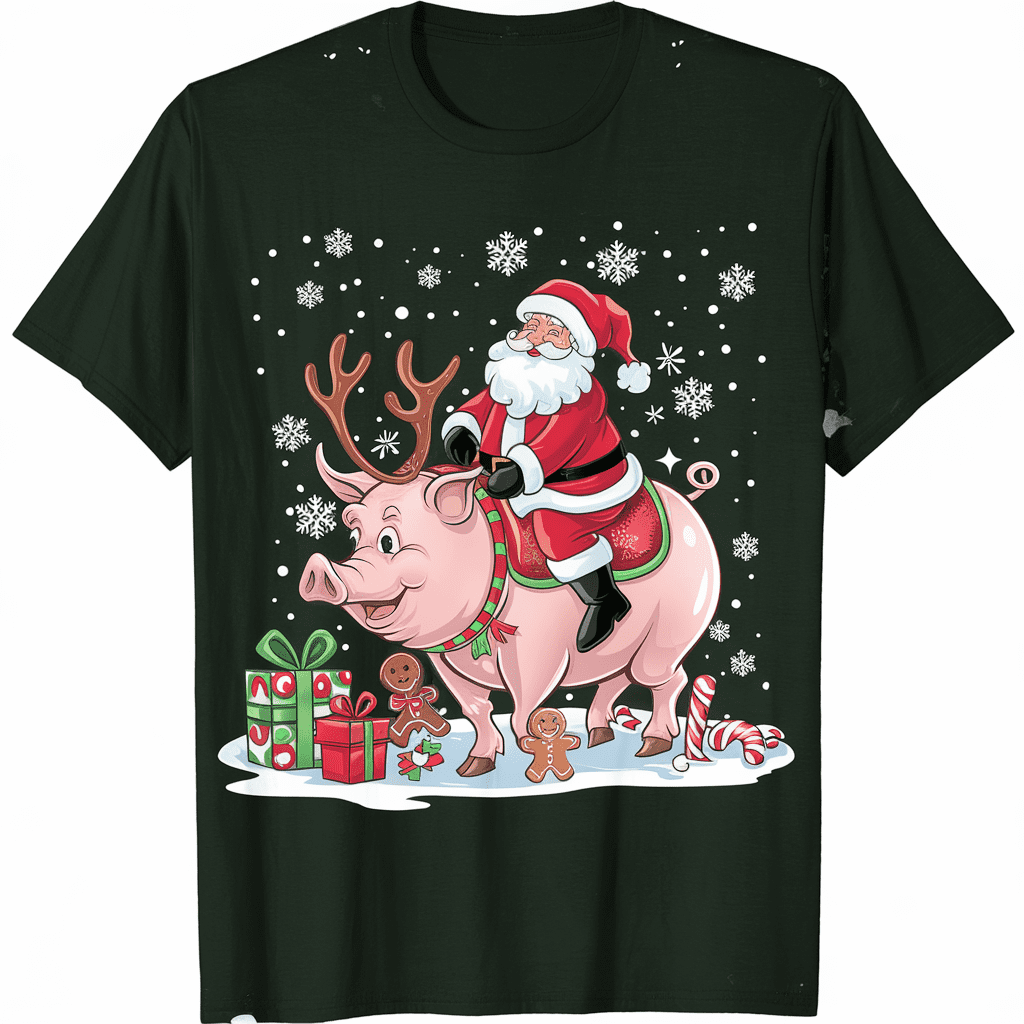 Funny Santa Riding Pig Reindeer Christmas Gift T-Shirt - Walmart.com