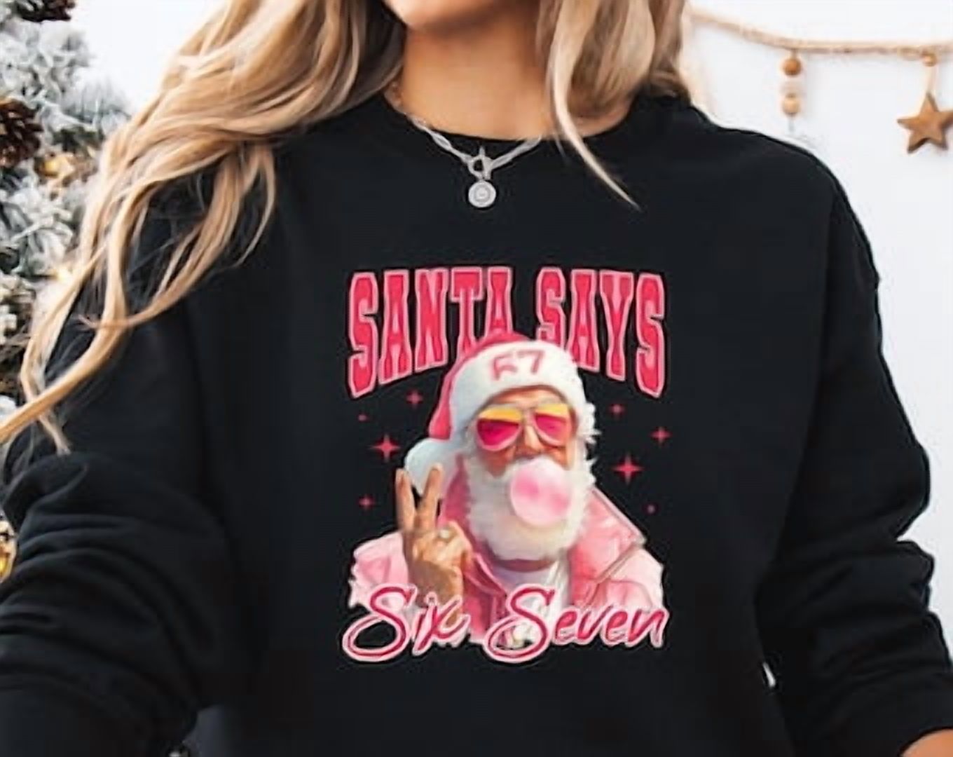 Funny Santa Six Seven, Christmas 67 Meme Holiday , Pink Santa Claus ...