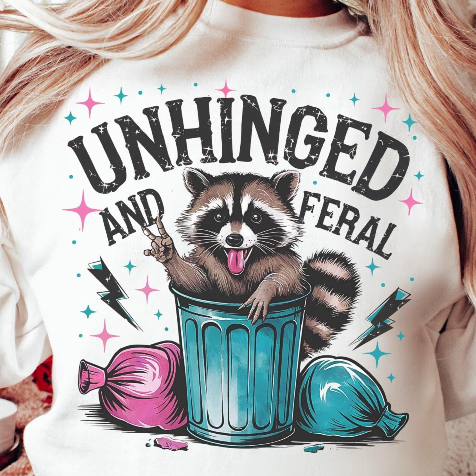 Funny Sarcastic Feral Raccoon Trash Can Graphic Sweatshirt Unique Style ...