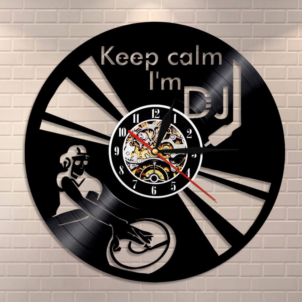 Funny Saying Keep Calm I'm DJ Wall Art Wall Clock DJ Mixer Spinning ...