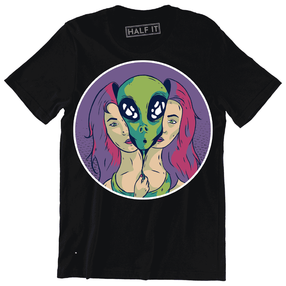 Funny Scary Alien Unzipping a Young Woman's Skin As A Suit Men's T ...