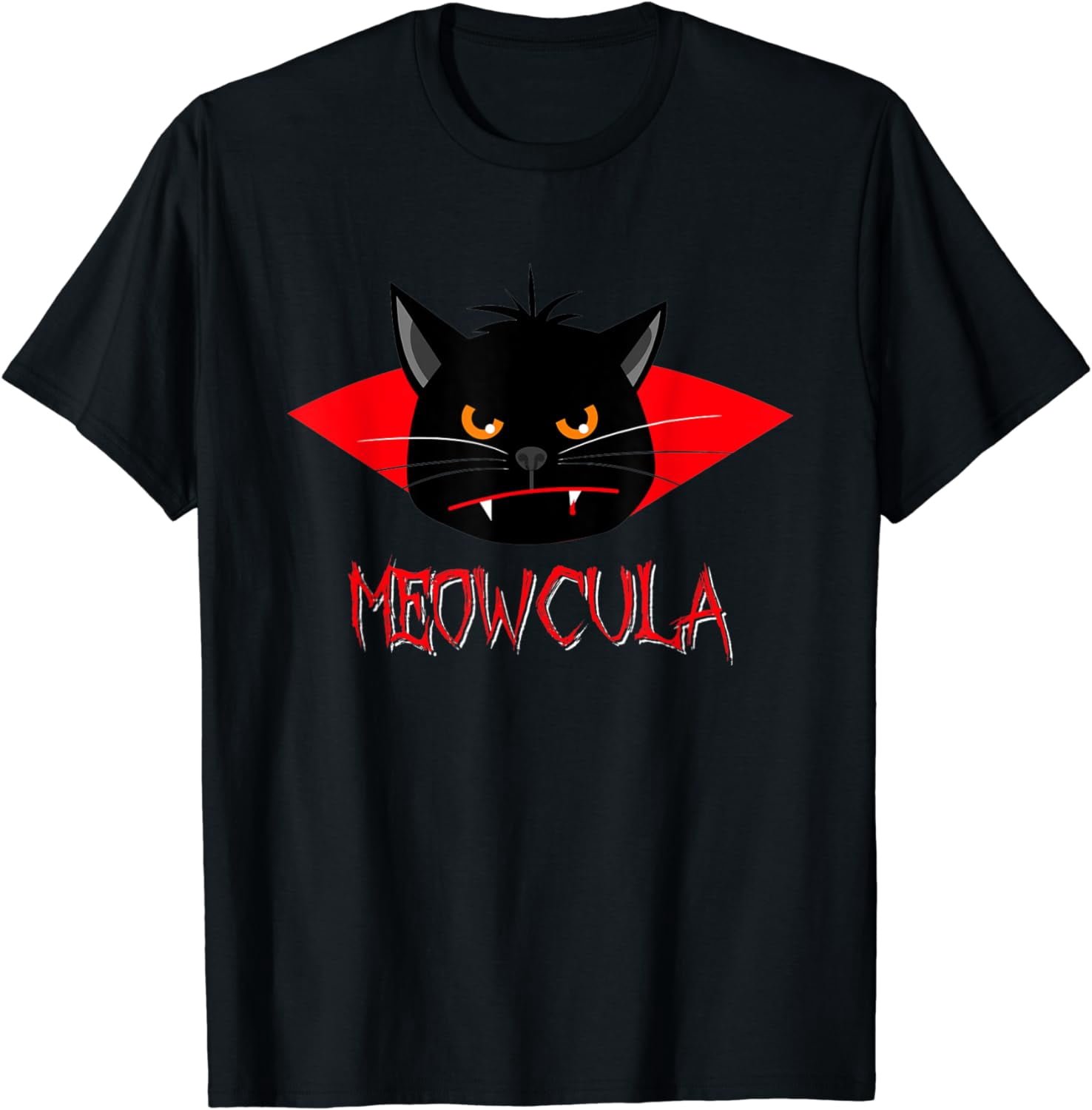 Funny Scary Vampire Black Cat Meowcula Halloween Costumes T-Shirt ...