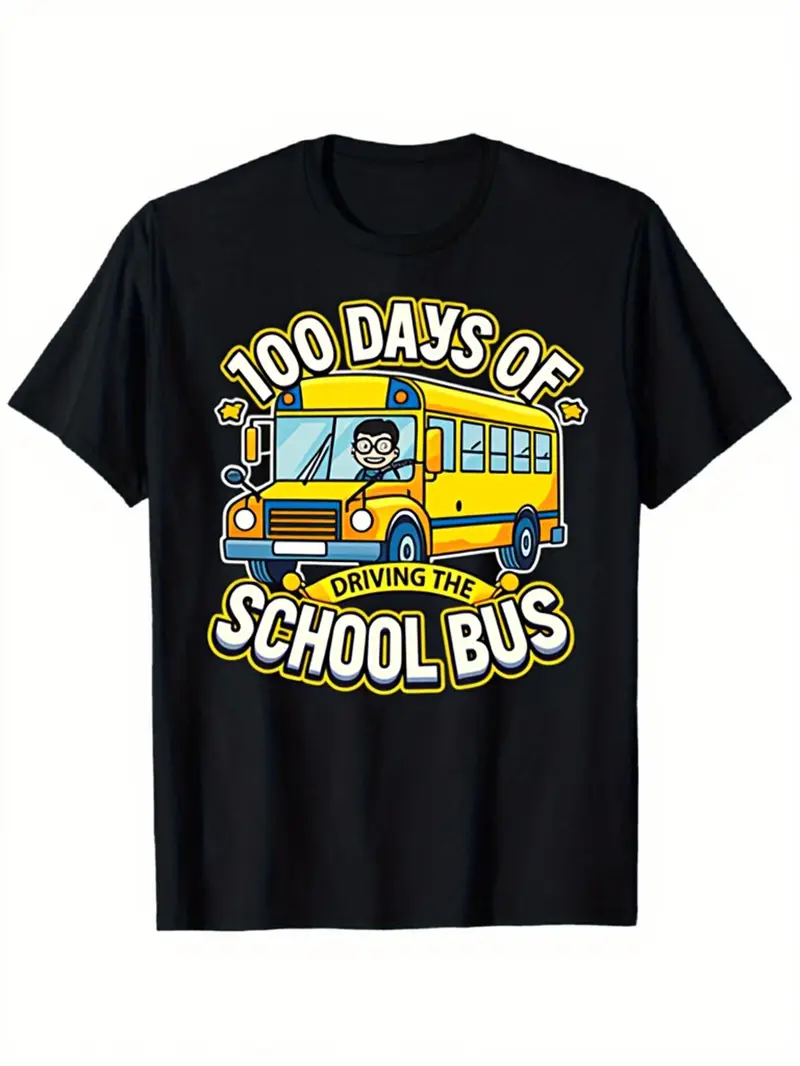 Funny School Bus Driver 100 Days of Driving Unisex Cotton Graphic Tee ...