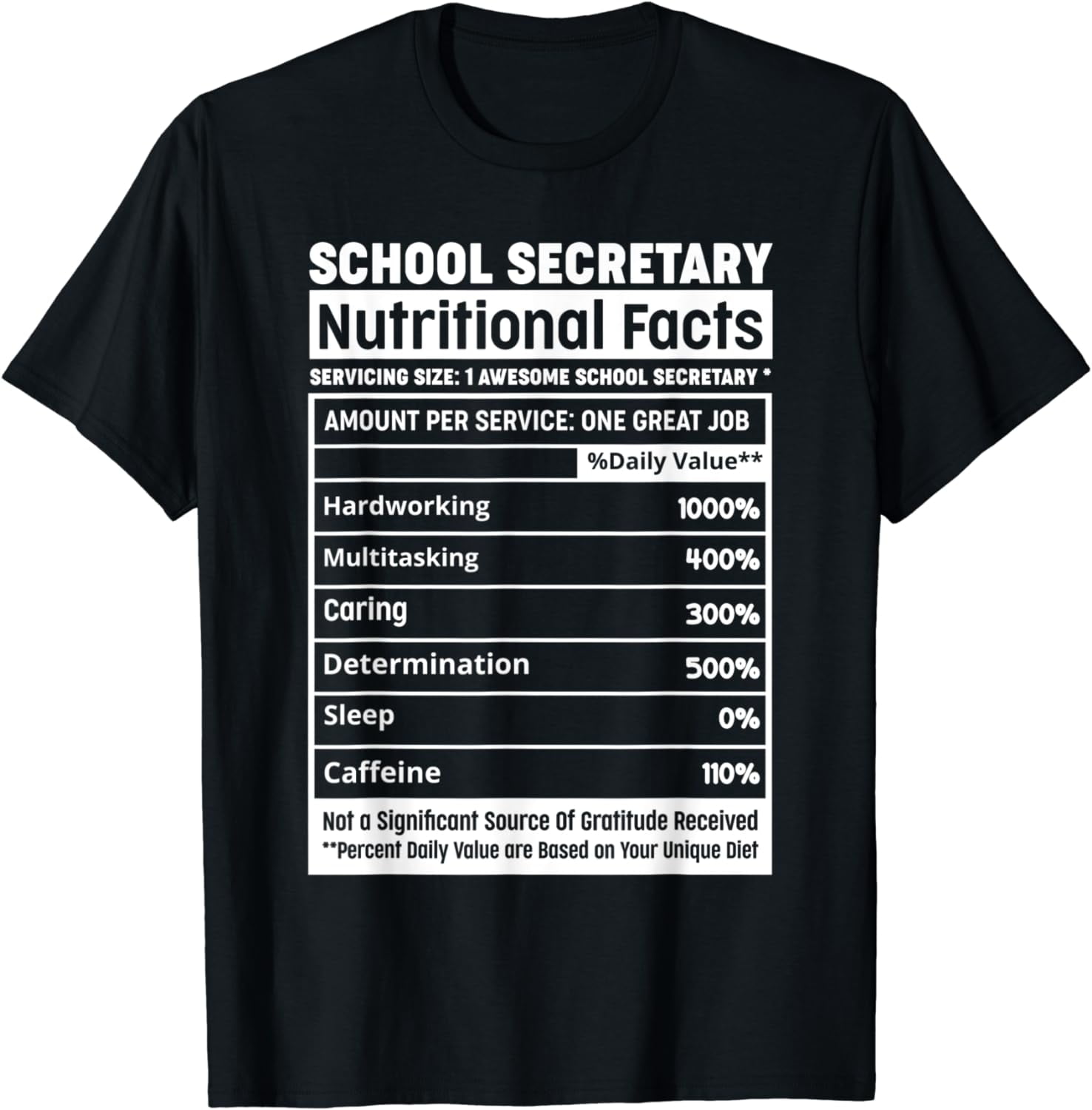 Funny School Secretary Nutritional Facts Office Staff Squad T-Shirt ...