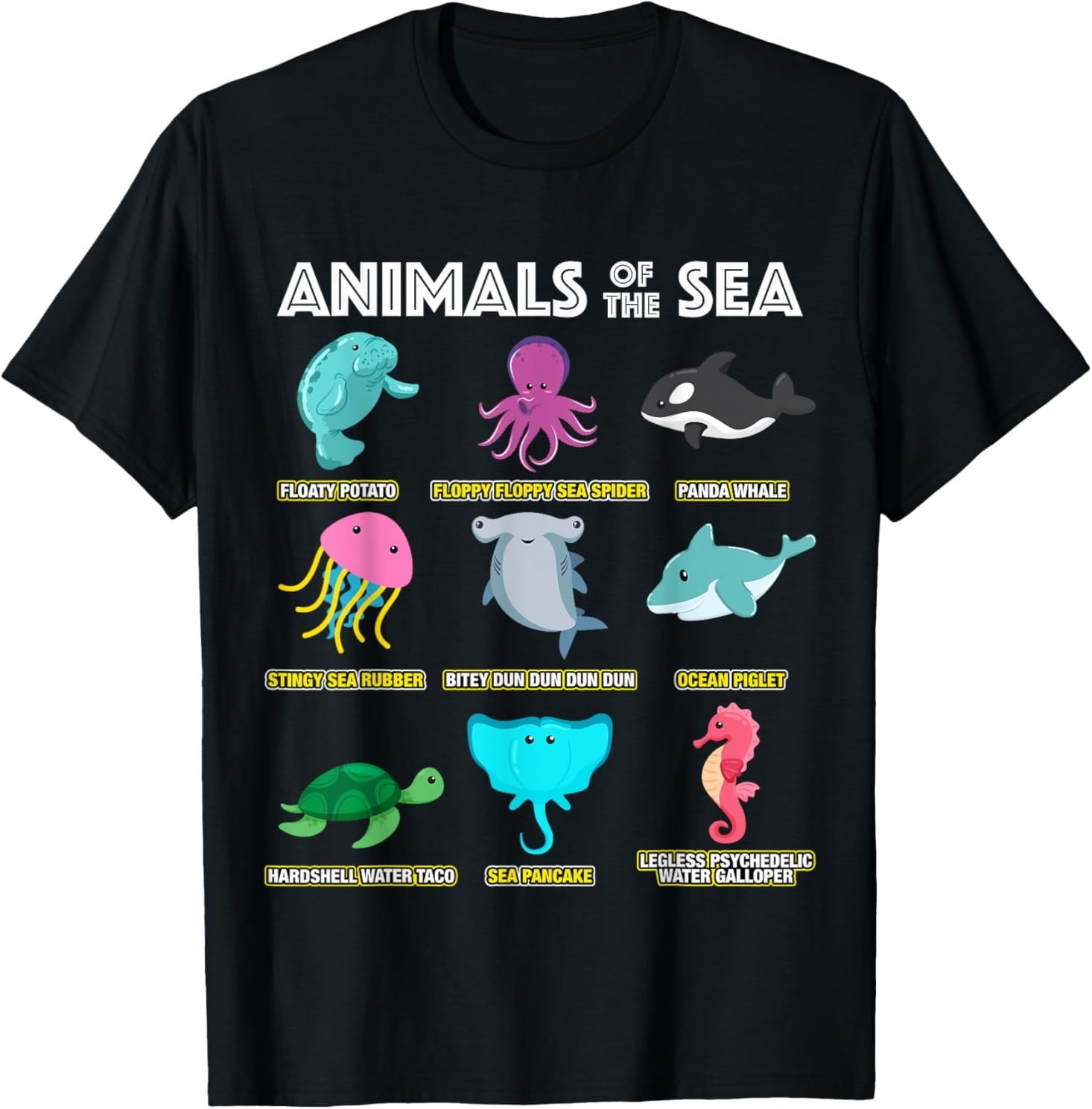 Funny Sea Creatures Shirt – Ocean Animals of the World Meme Humor Tee ...