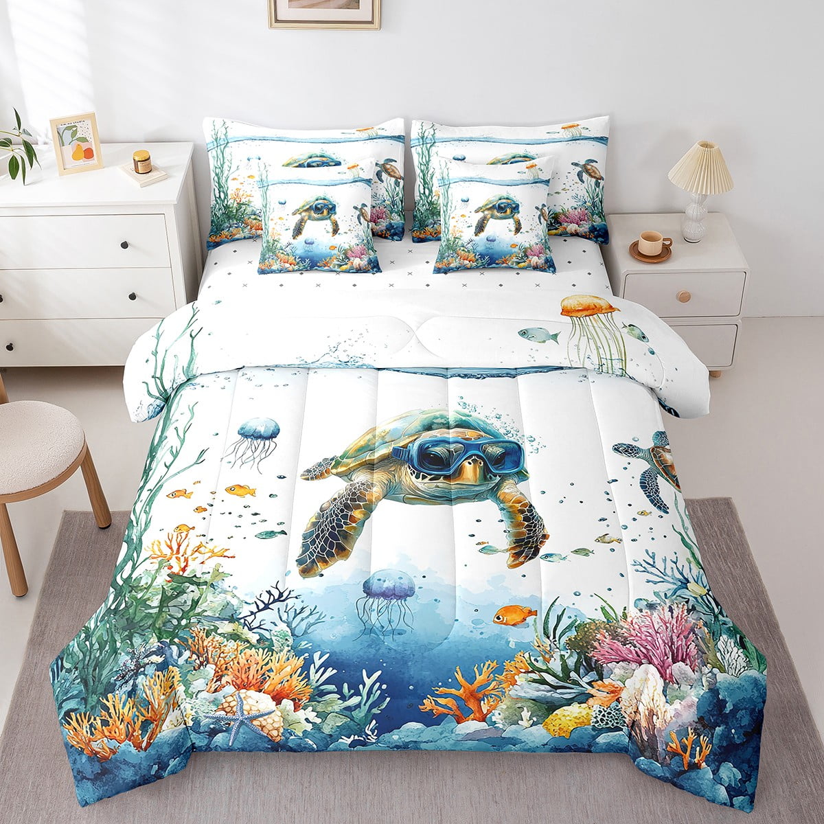Funny Sea Turtle Bed in a Bag Queen Comforter Set 7 Piece,Tortoise ...