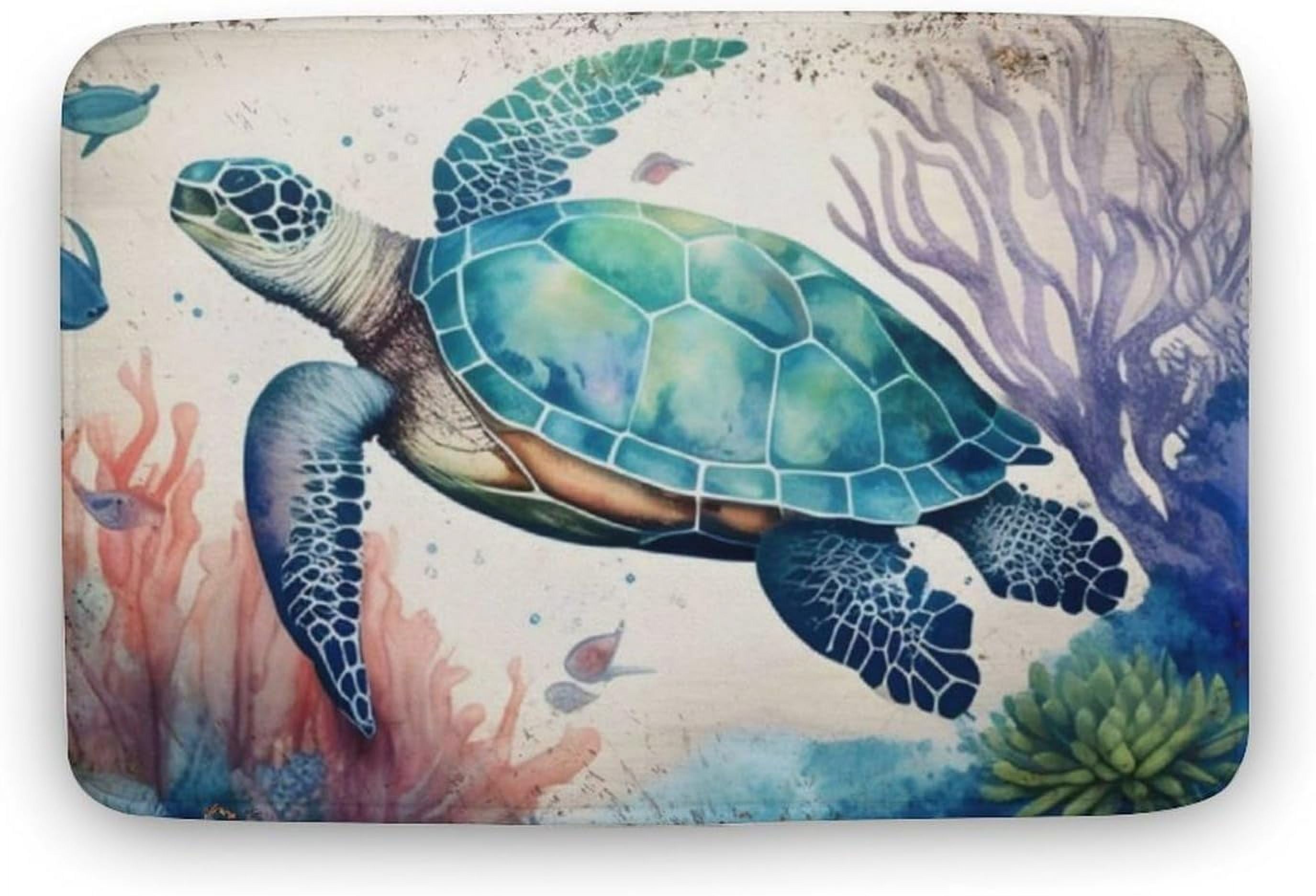 Funny Sea Turtle Vintage Retro Ocean Doormat Indoor Outdoor With ...