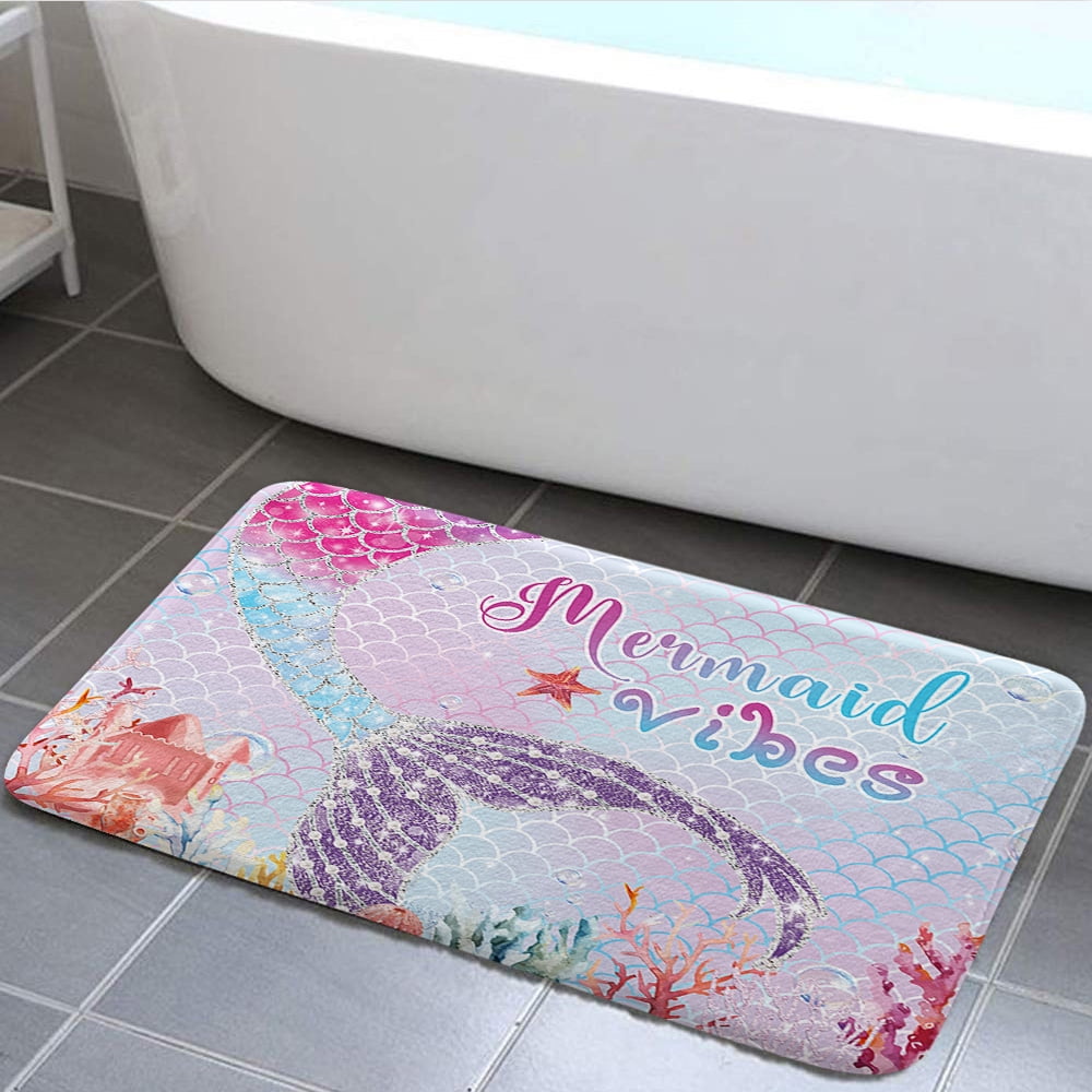 Funny Sea-maid Non Slip Bath Mat Rug for Kids, Mermaid Tail Gradient ...