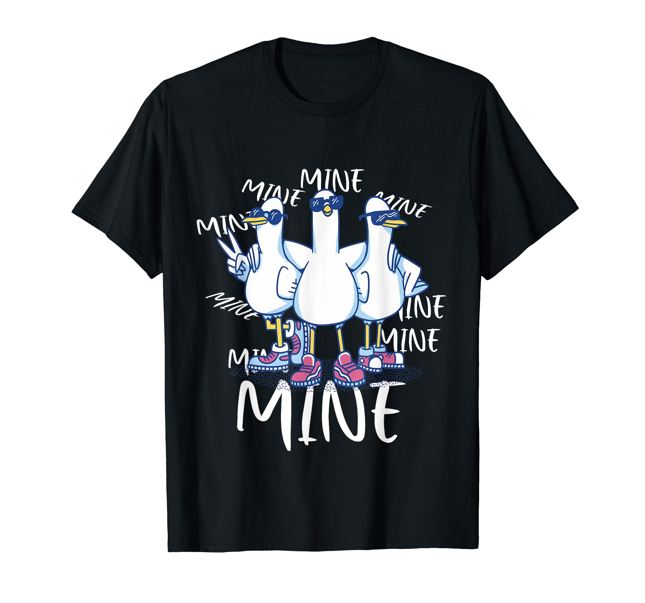 Funny Seagull Saying Mine Funny Pigeon Retro Ocean life T-Shirt Black ...