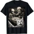 Funny Selfie of Cat With Bigfoot Eating Pizza With An Alien T-Shirt Tee ...
