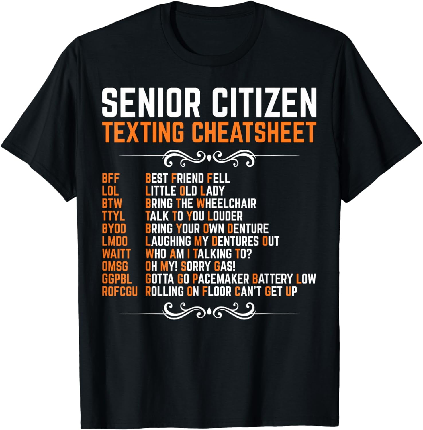 Funny Senior Citizen's Texting Code Cheatsheet Grandpa T-Shirt - Walmart.com