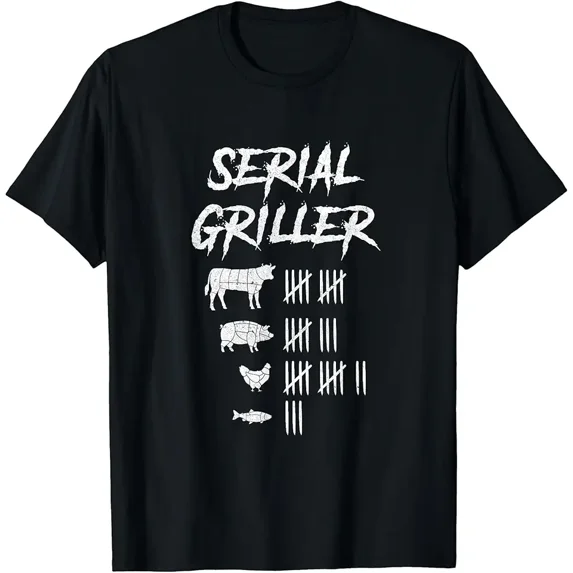 Funny Serial Griller Tally Chart for Men Dad Graphic Short Sleeve BBQ ...