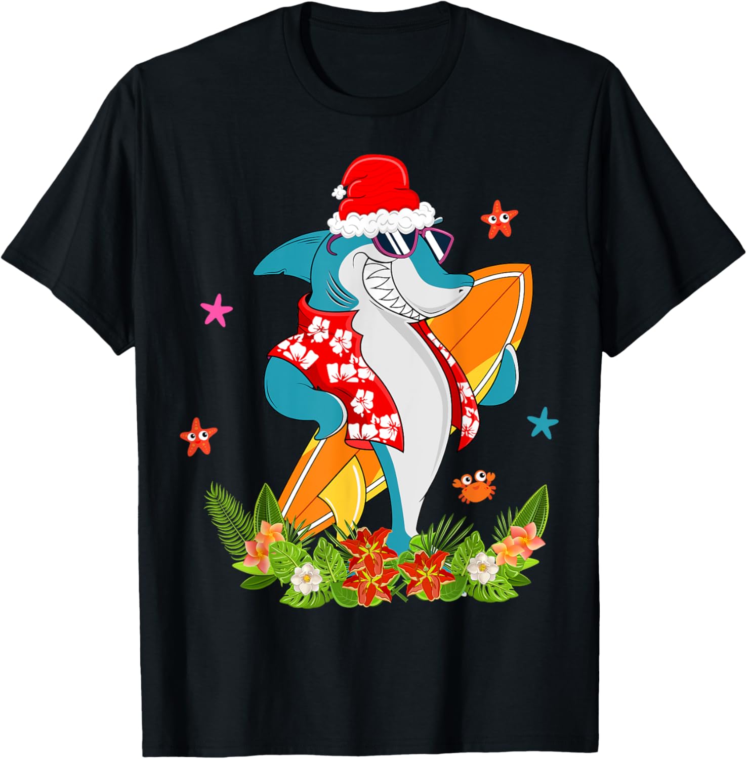 Funny Shark Hawaiian Summer Surfing Shark Christmas in July T-Shirt for ...