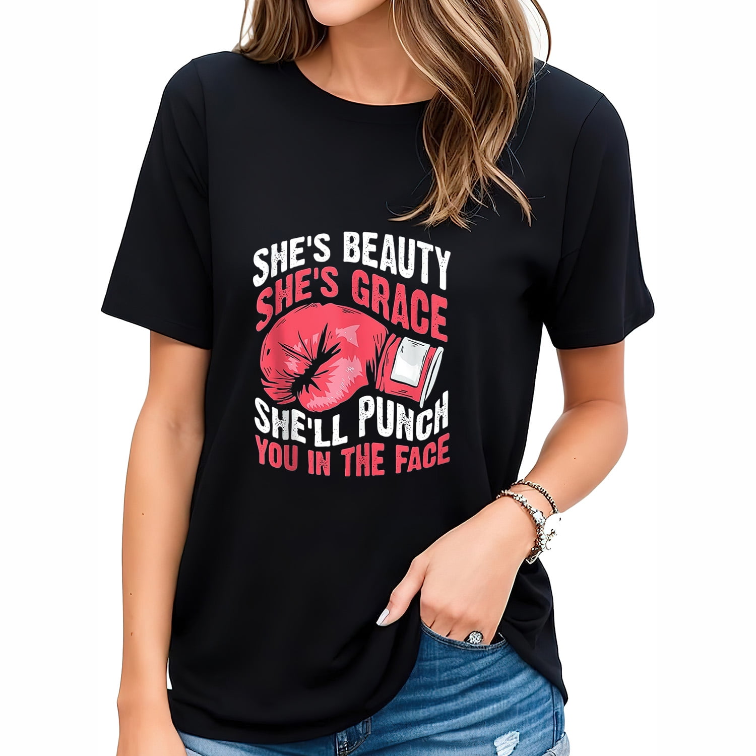 Funny She's Beauty She's Grace She'll Punch You In The Face T Shirt ...