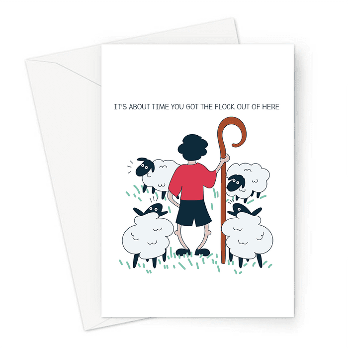 Funny Sheep Card – "It's About Time You Got the Flock Out of Here ...