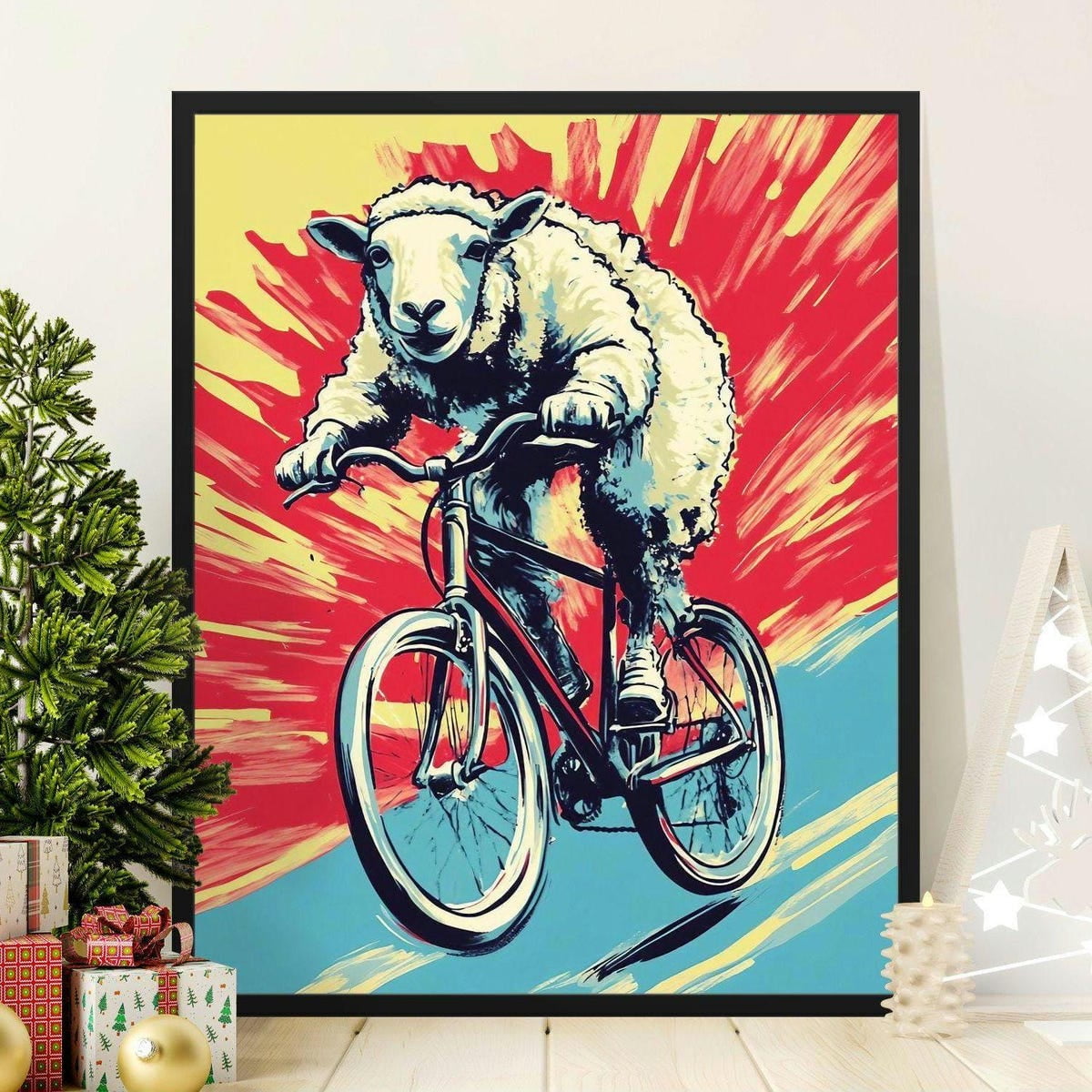 Funny Sheep Riding Bicycle Poster, Animal Art Print, Whimsical Wall Art ...