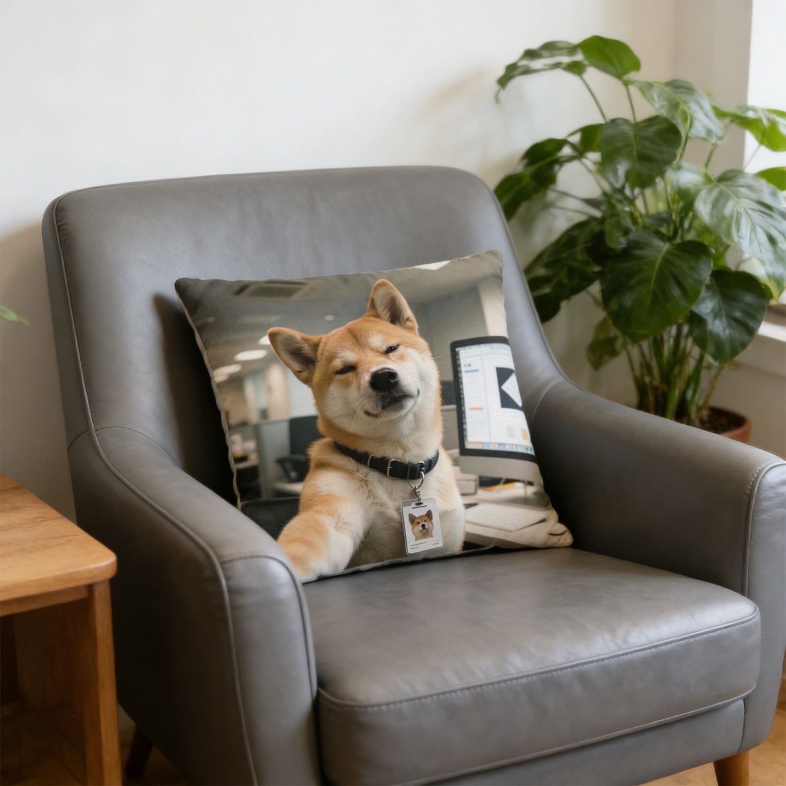 Funny Shiba Inu Office Selfie Throw Pillow Cover - Meme Style Dog Print ...