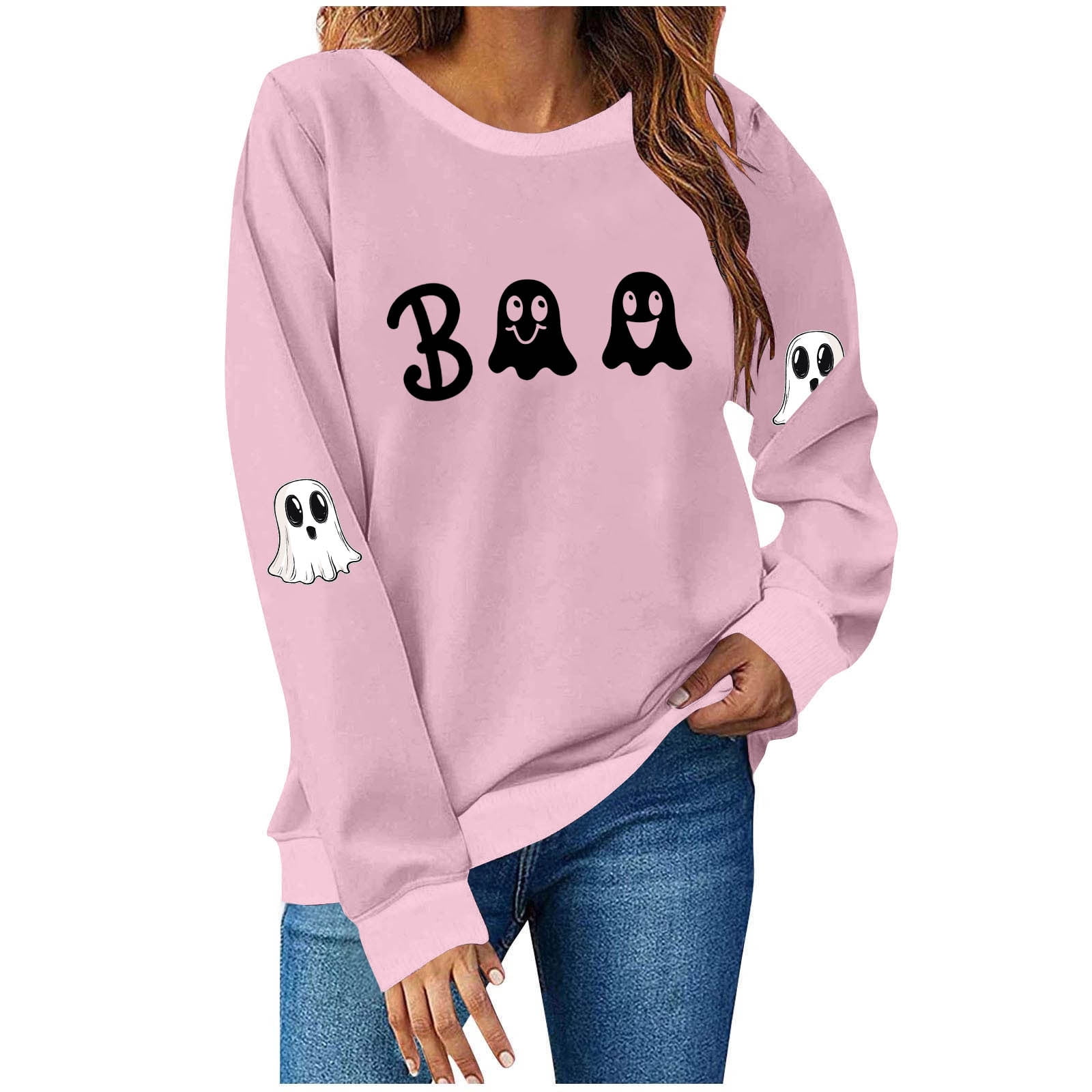 Funny Shirts for Women Halloween Ghost Crew Neck Sweatshirts Loose ...