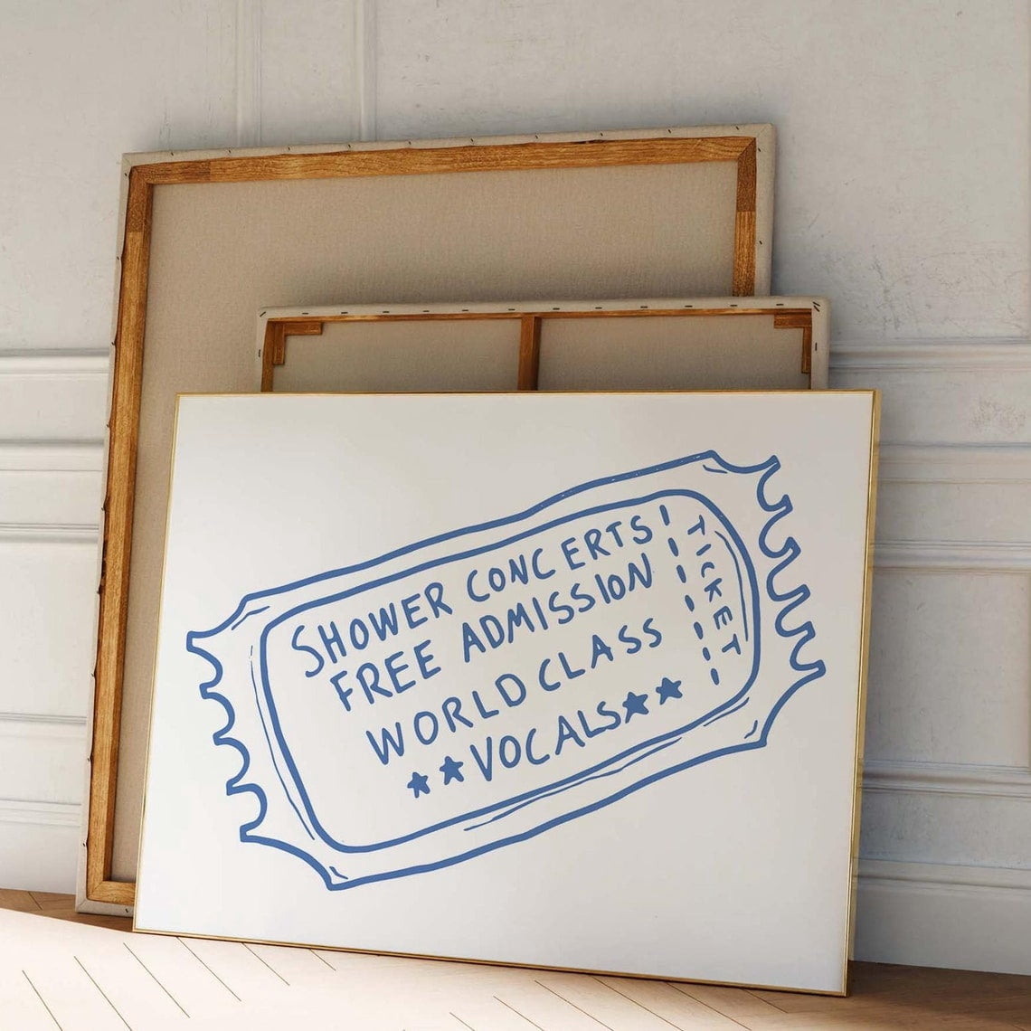 Funny Shower Concert Ticket Wall Art - Trendy Blue Bathroom Decor Print ...