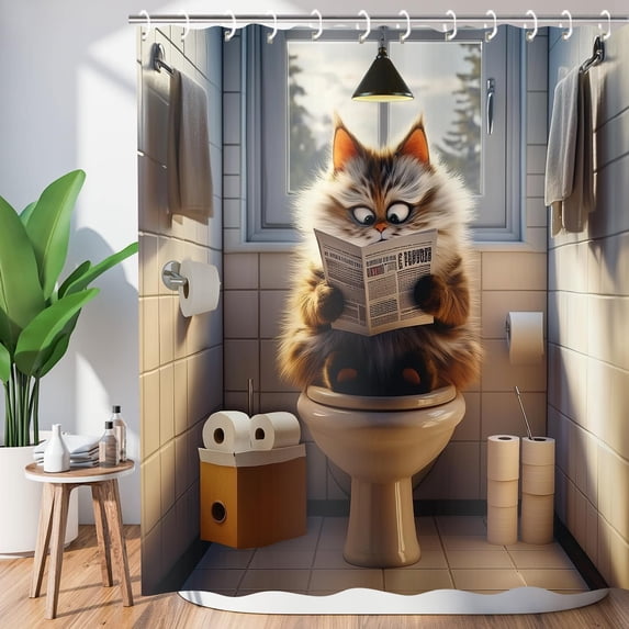 Funny Shower Curtain, Cat Shower Curtains for Bathroom Cats Humorous ...