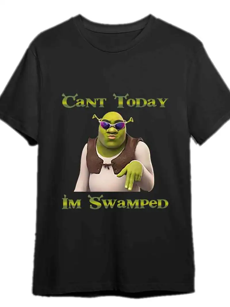 Funny Shrek & Fiona Graphic T-Shirt for Men - "Can't Today I'm Swamped" Humorous Design, 100% ...