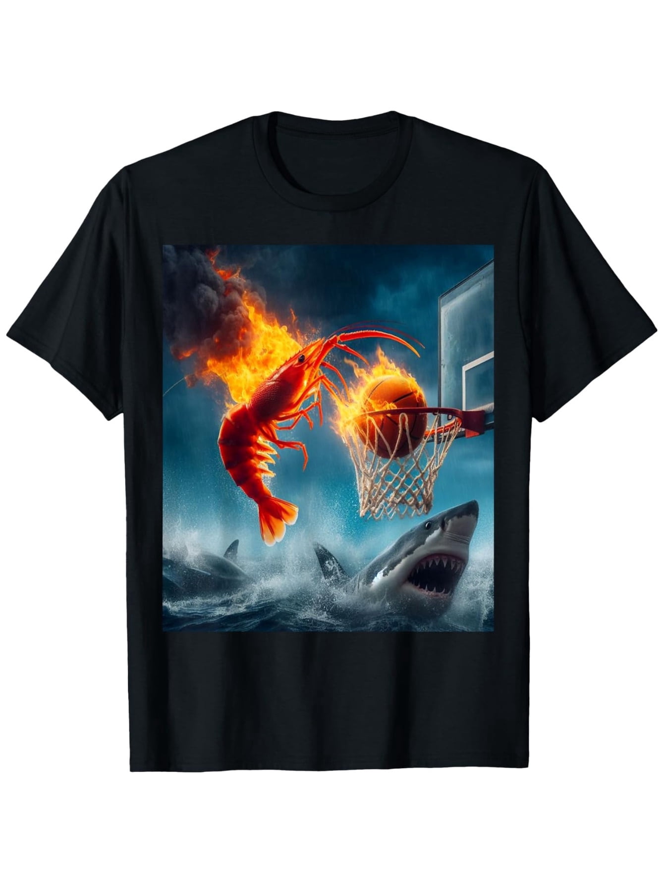 Funny Shrimp Dunking on Shark Basketball Meme Graphic T-Shirt - Walmart.com