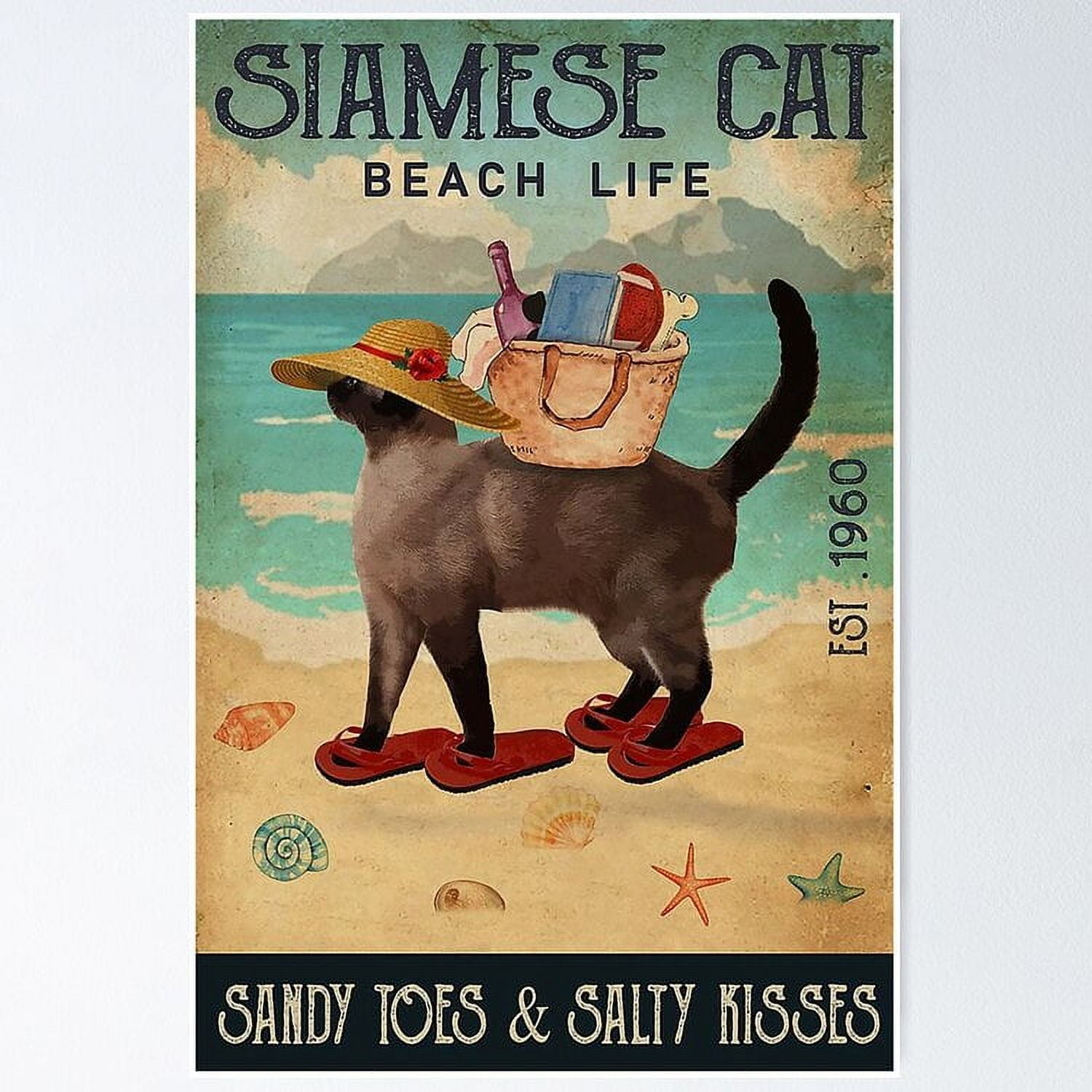 Funny Siamese Cat And Beach Poster- Unframed Poster | Wall Art ...