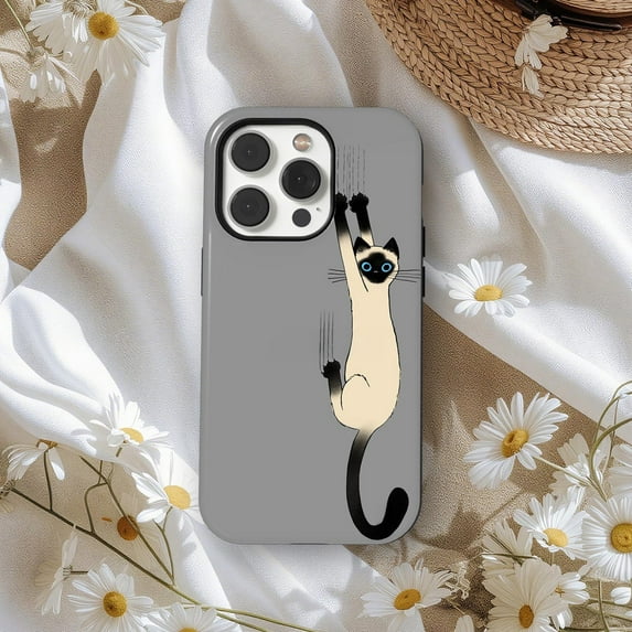 Funny Siamese Cat Cute Animal Hanging On Phone Case with iPhone 17 to ...