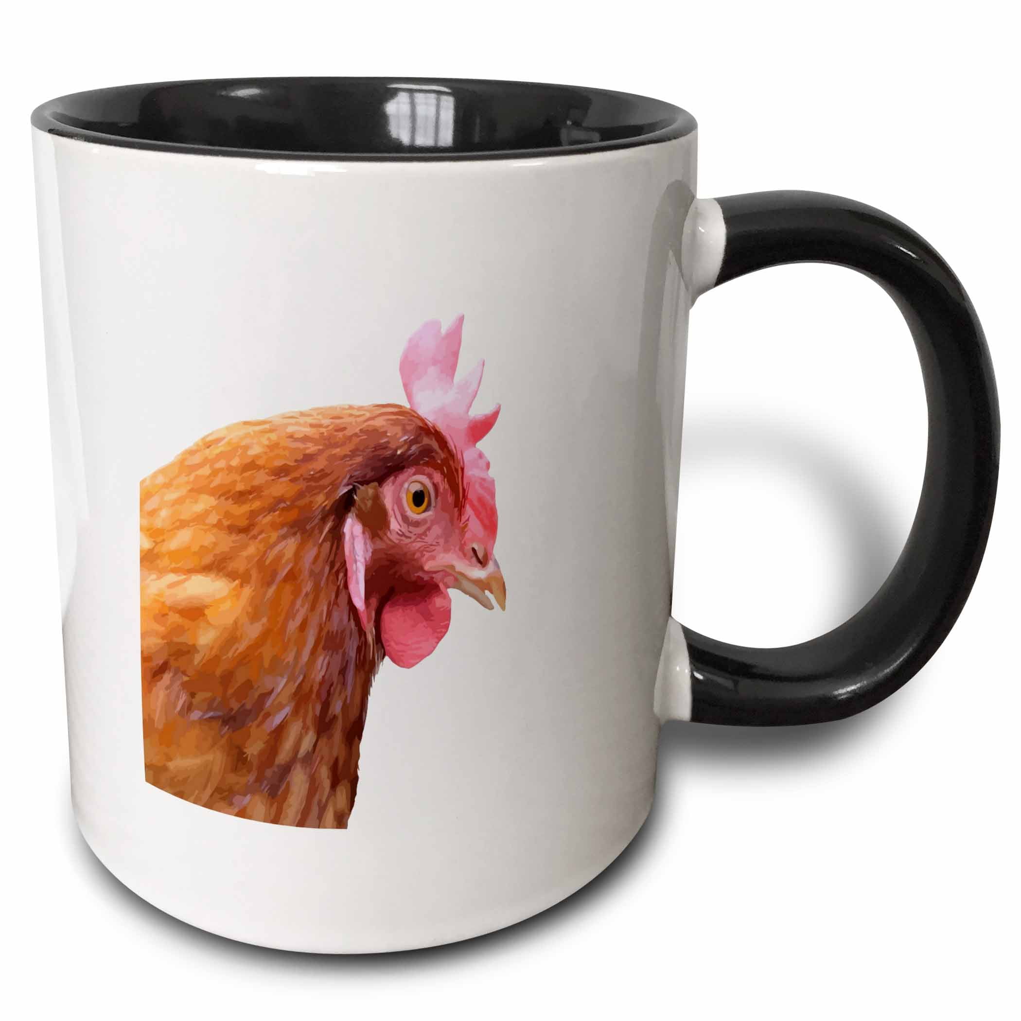 3drose, Funny Side View of a Farmyard Hen, 11oz Two-tone Black Mug ...