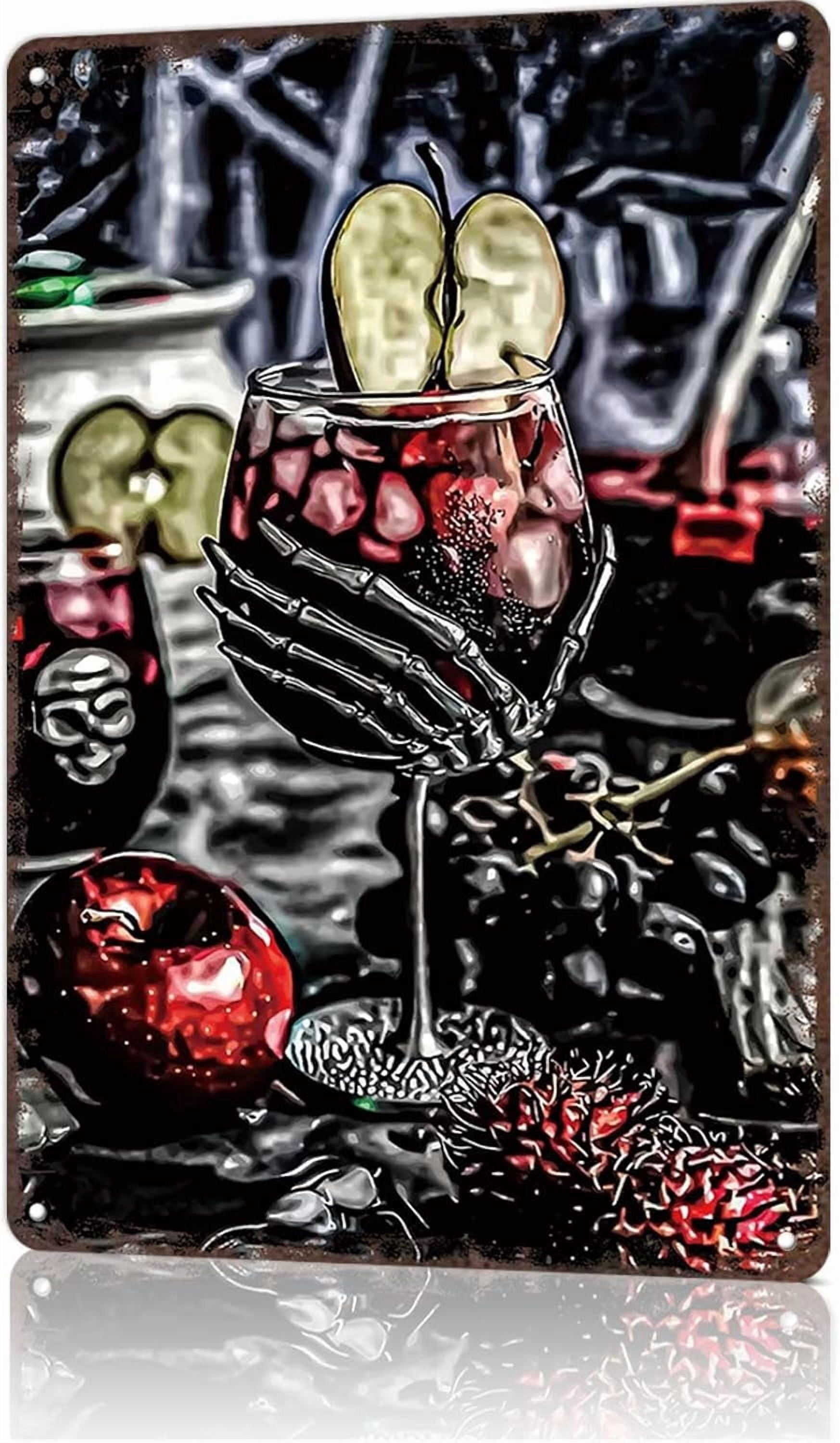 Funny Signs Skeleton Hand Wine Glass Tin Sign Vintage Metal Signs For ...