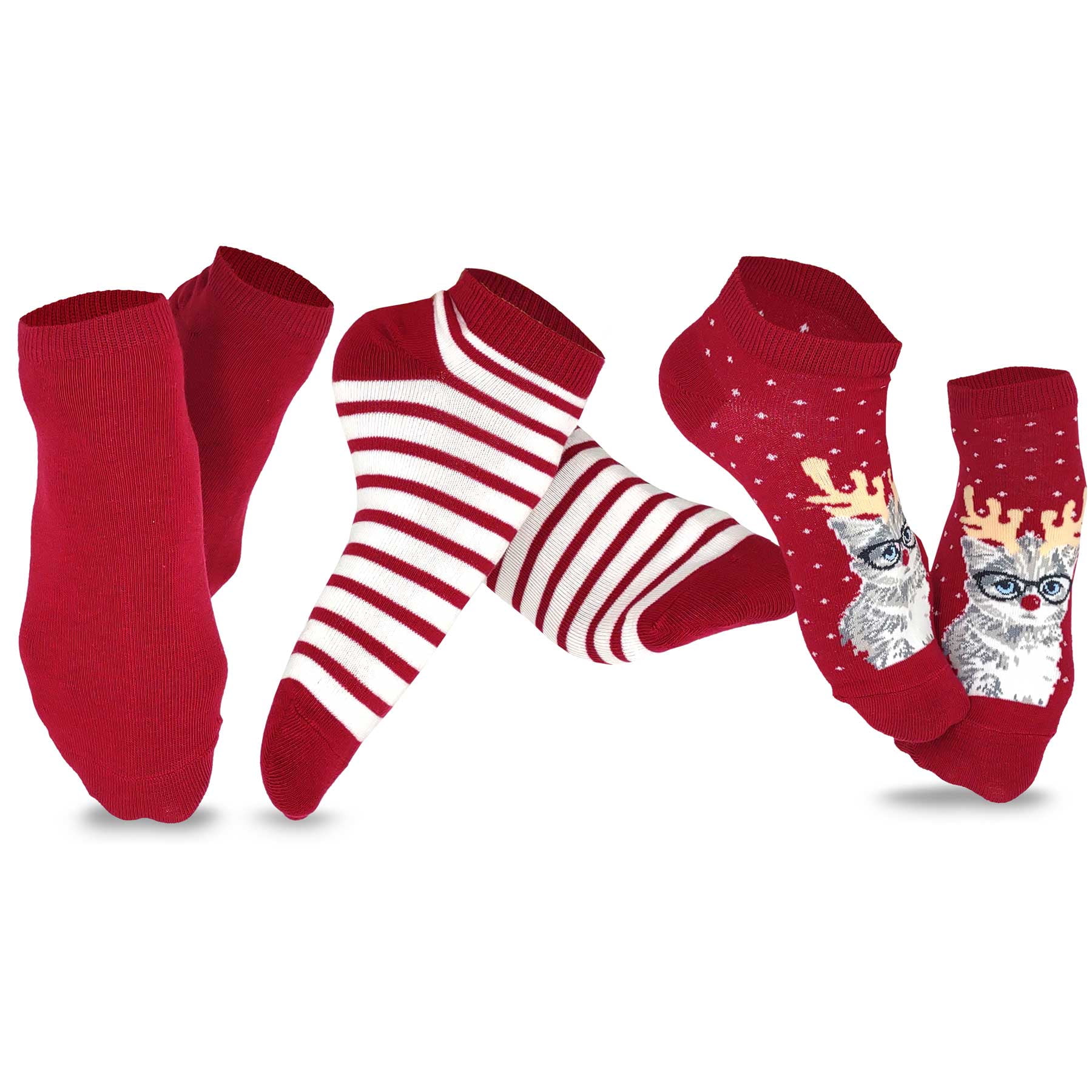 Funny Silly Cat Reindeer Polka dots Stripes Fun Novelty Cotton Low Cut ...