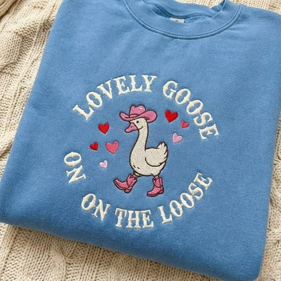 Funny Silly Goose Embroidered Crewneck, Cowboy Hat Goose Shirt, Mess ...