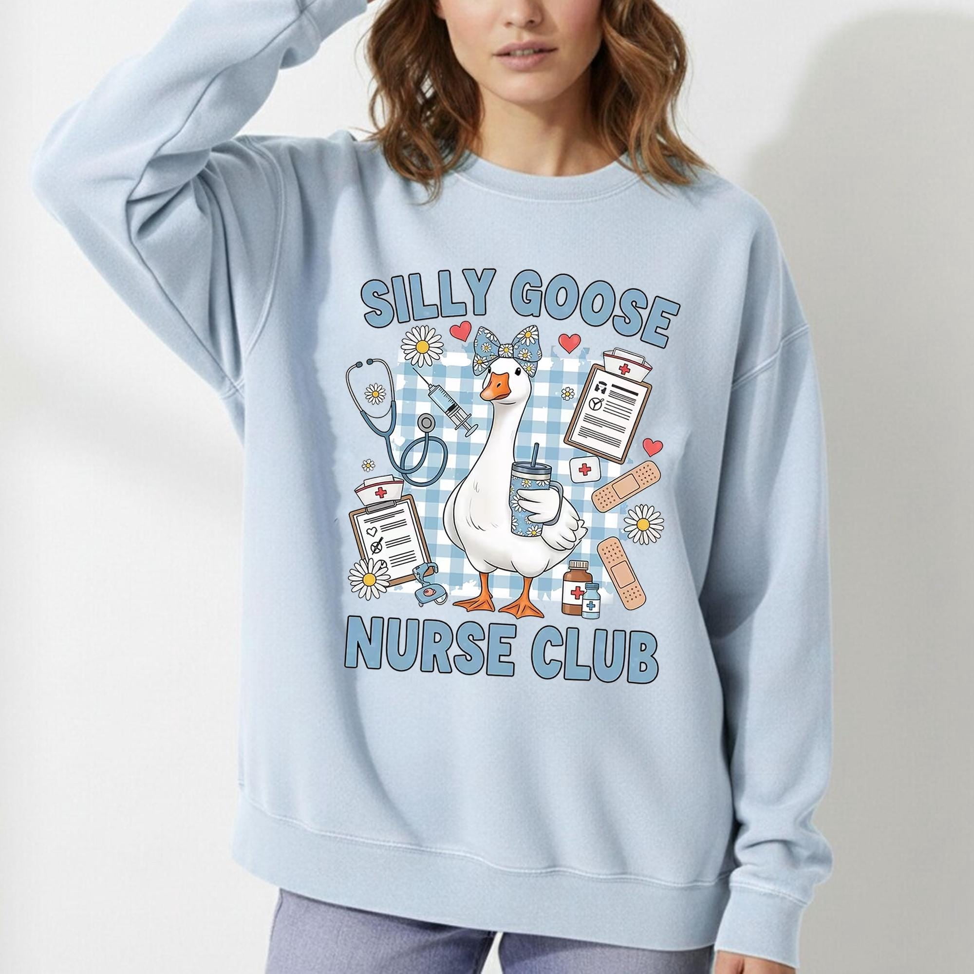 Funny Silly Goose Nurse Medical Graphic Sweatshirt, Cozy RN Apparel ...