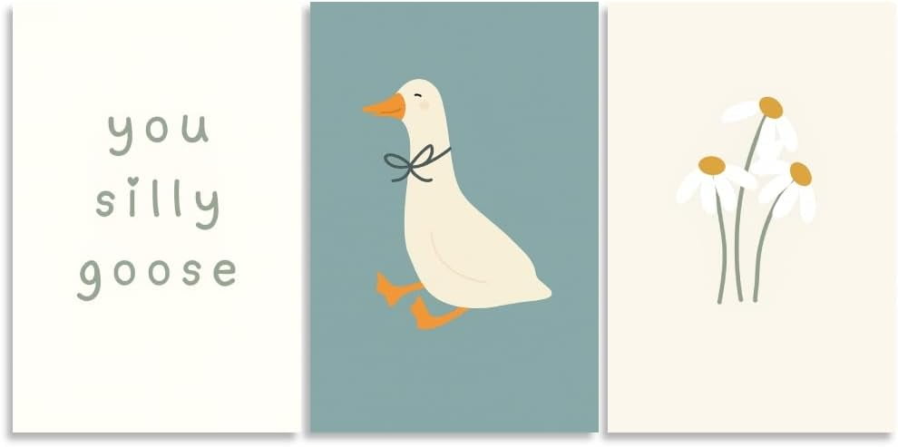 Funny Silly Goose Wall Art Geese Family Hand-Painted Beige Goslings ...