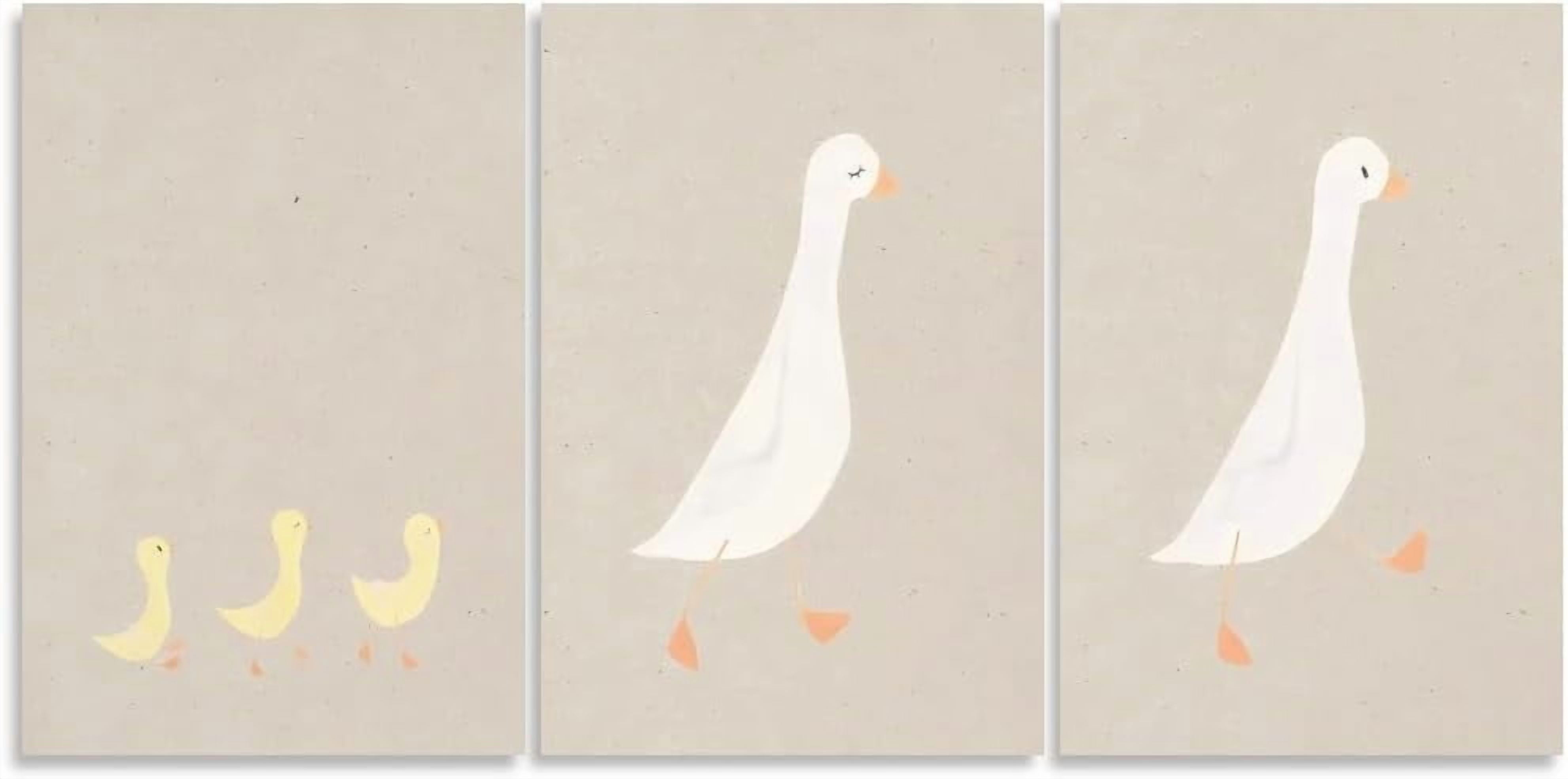 Funny Silly Goose Wall Hieng Geese Family Hand-Painted Beige Goslings ...