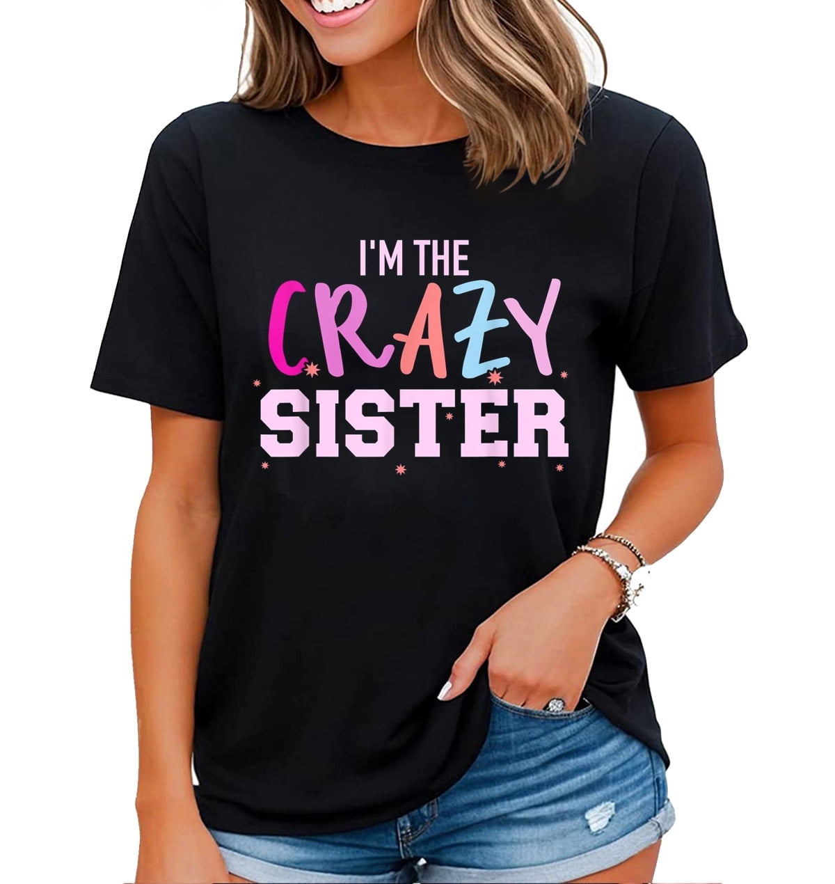 Funny Sister Shirt for Women I'm The Crazy Sister T-Shirt Black Large - Walmart.com