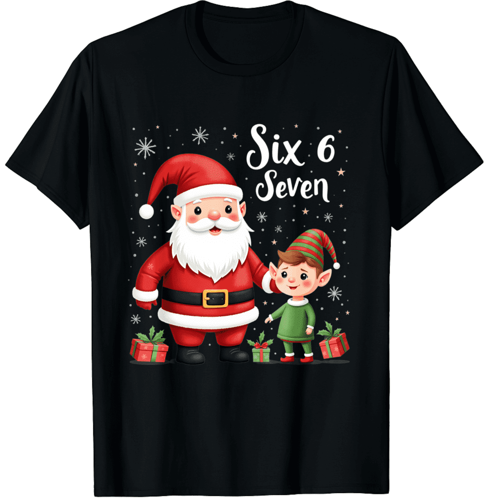 Funny Six Seven 67 Meme 6 7 Elf Santa Christmas Pajamas T-Shirt (Men's ...