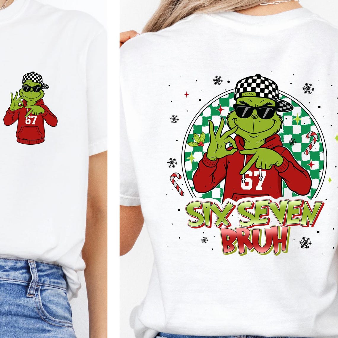 Funny 'Six Seven' Bruh Grinch Christmas Two Sided, Xmas Viral Meme ...