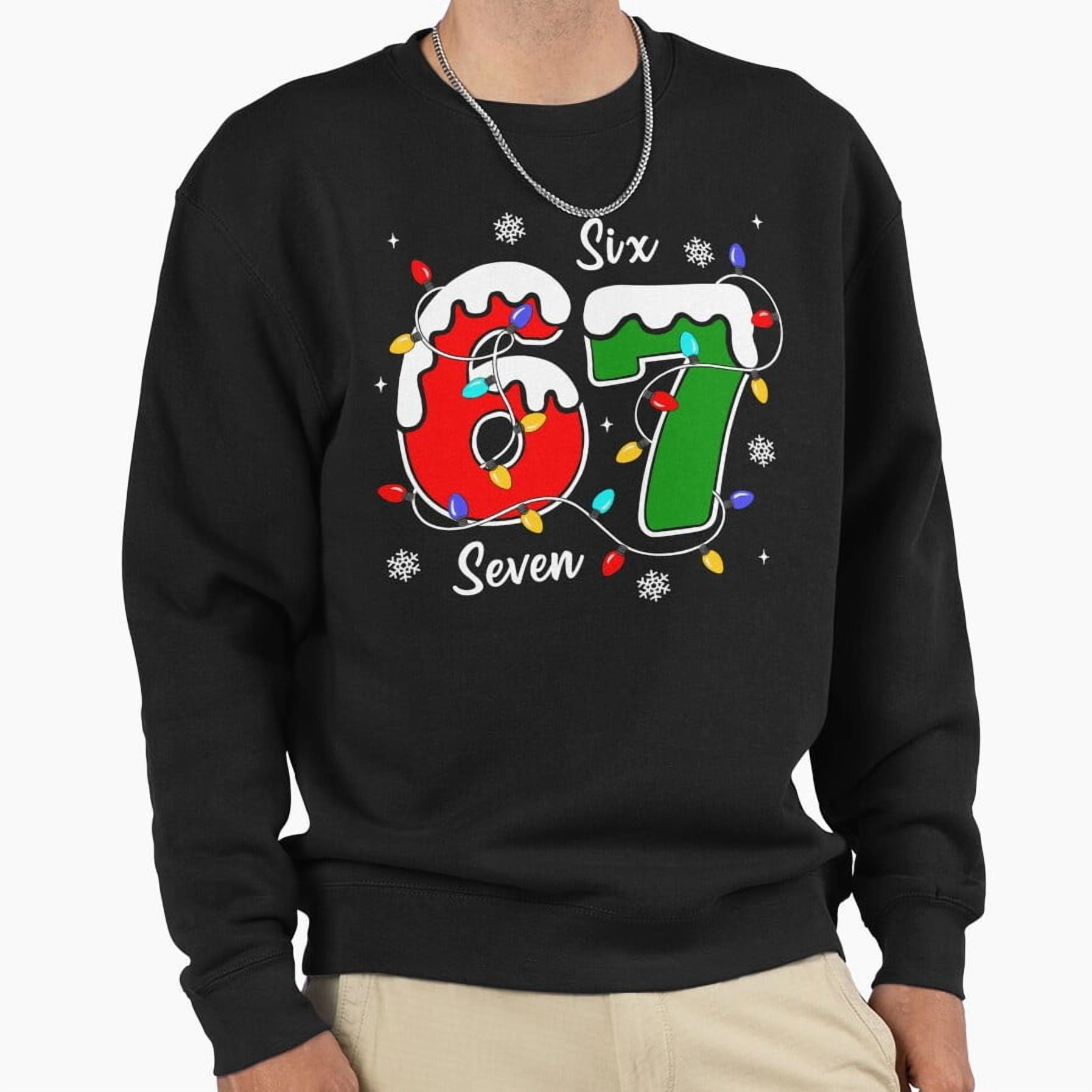 Funny Six Seven Meme Christmas Lights Graphic Unisex Sweatshirt Retro ...