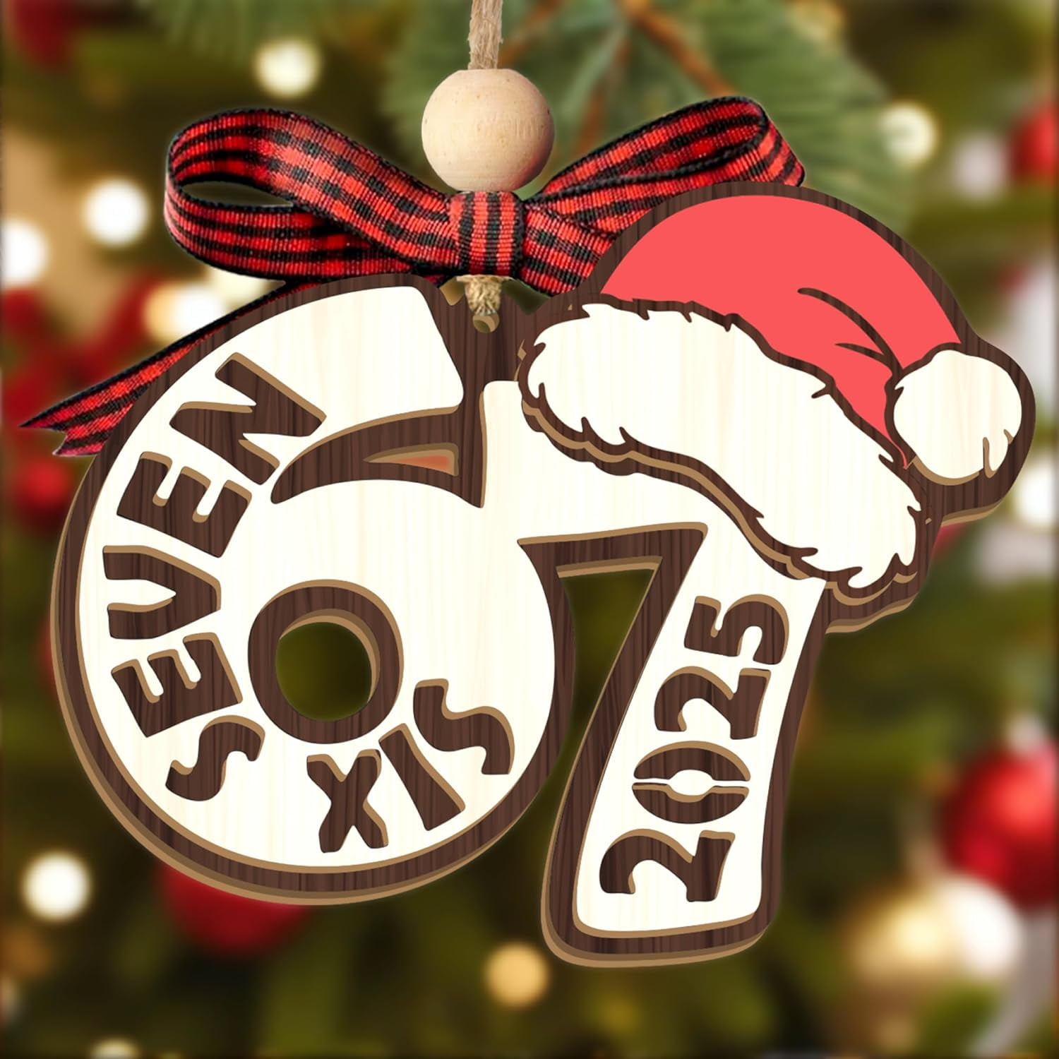 Funny Six Seven Meme Christmas Ornament, Green Hand Holiday Tree Decor ...