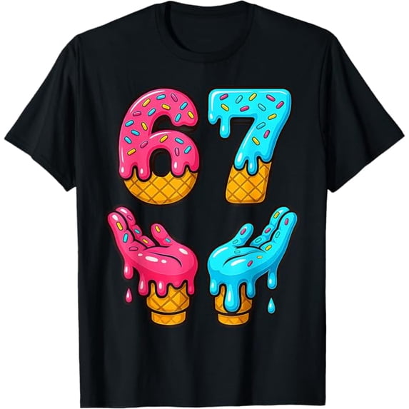Funny Six Seven Meme T-Shirt with Colorful Melting Ice Cream Cone ...