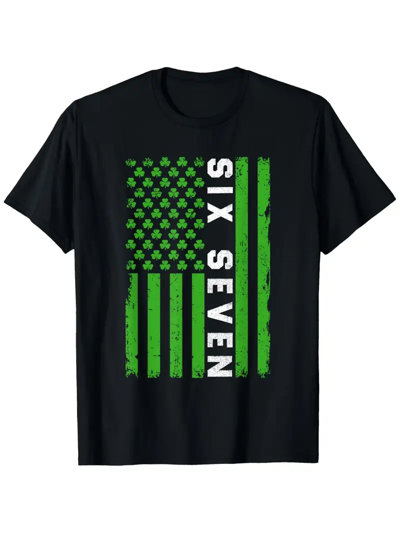 Funny Six Seven Number Shamrock Flag Men's Irish Pride Short Sleeve T ...
